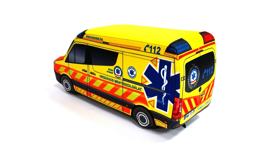 Mercedes Sprinter Mentő plüssből, 3 éven felüli autó kedvelőknek.
